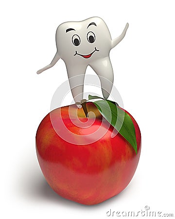 Smiling Tooth Jumping On A Red Apple - 3d Stock Image | CartoonDealer ...