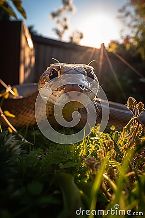 The Snake Crawled Into The Courtyard Of A Residential Building. AI ...