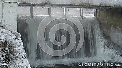 Snow Caps Formed On The River From The Dam Stock Video - Video of ...