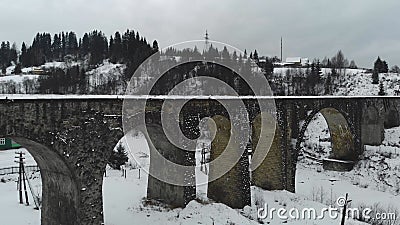 Snow Covered Viaduct Top View.4k Stock Footage - Video of copter ...