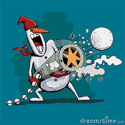 Snowman Shooting Snowballs From A Machine Gun Vector Illustration ...