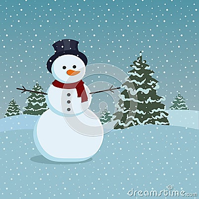 Snowman And Trees Stock Vector - Image: 56392506