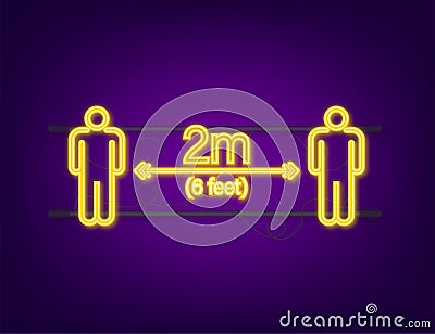 Social Distance Signage Neon Icon. Please Wait Here. Keep Safe Distance ...