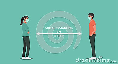 Young Couple Standing And Looking At Each Other Maintain Social ...