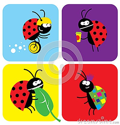 Social Life Of Beetles. Comic Characters Of Insects In Different ...