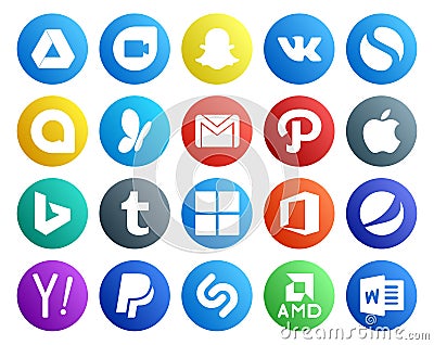 20 Social Media Icon Pack Including Yahoo. Office. Email. Microsoft ...