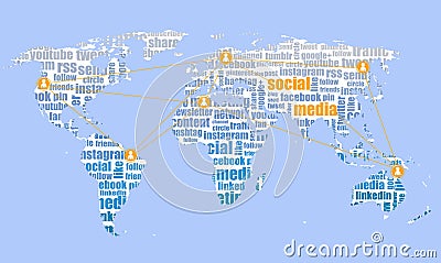 Social Media Illustration, Icons On World Map Tagcloud Royalty-Free ...
