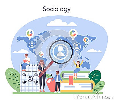 Sociology School Subject. Students Studying Society, Pattern Vector ...