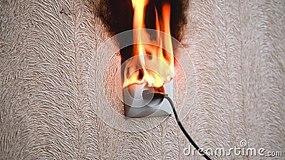 Socket and Plug of Electric Wire are on Fire Stock Video - Video of ...