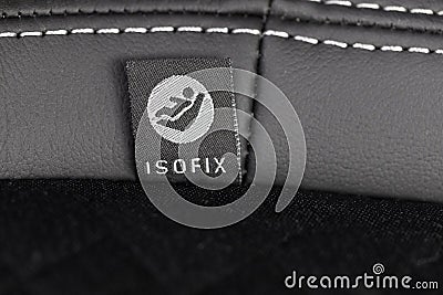 SOFIX Sign On Black Leather Background. ISOFIX For Child Car Seats ...