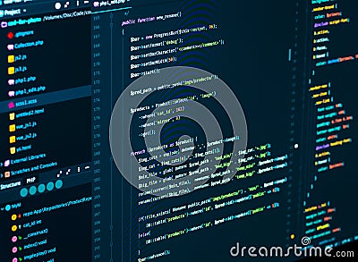 Software Source Code. Programming Code. Splitting Of Css And Php Code On Computer Screen ...