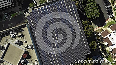 Solar Building Birds Eye Aerial View Ascending, Rooftop Structural ...