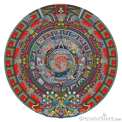 Solar Calendar Of The Ancient Aztec Civilization Vector Illustration ...