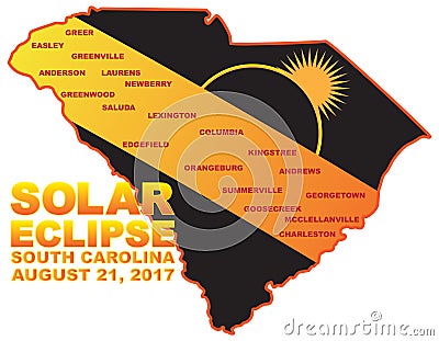 2017 Solar Eclipse Across South Carolina Cities Map Illustration ...