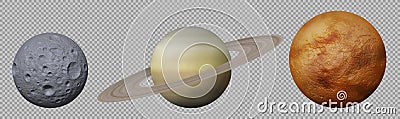 Solar System Planets, 3d Saturn, Venus And Moon Vector Illustration ...