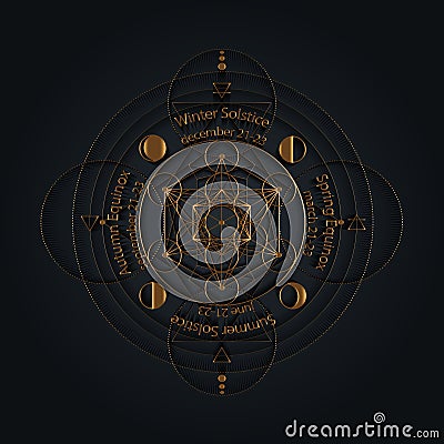 Solstice And Equinox Circle Stylized As Linear Geometrical Design With ...