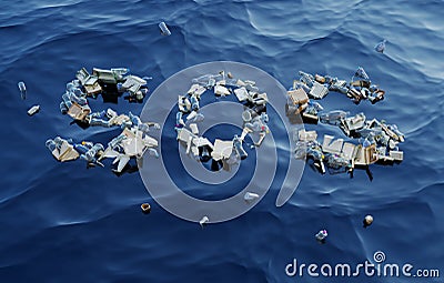 SOS Word Made Up Of Plastic Waste On Water Surface Royalty-Free ...