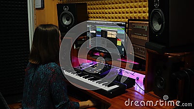 Sound Engineer Working at Home Music Studio with Monitors and Equalizer ...