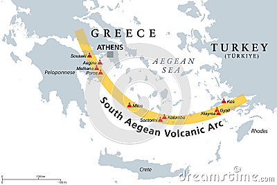 South Aegean Volcanic Arc Map, Chain Of Volcanoes Formed By Plate ...