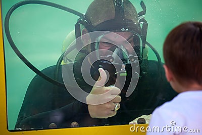 South African Navy Diver In Tank During A Public Display Editorial ...