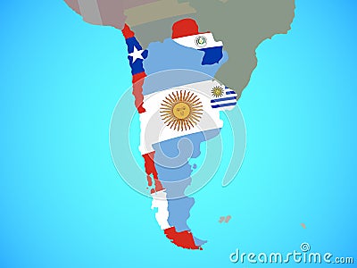 Map of Southern Cone with Flags on Globe Stock Illustration ...