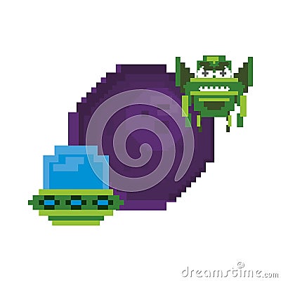 Space Alien In Ufo 8 Bits Pixelated Icon Vector Illustration ...