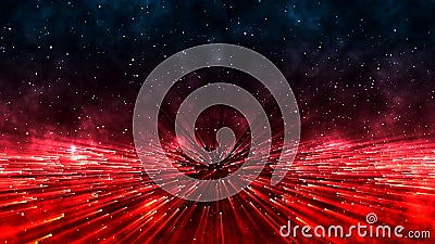 Space with Bright Rotating Red Particles and Beams of Bright Light ...