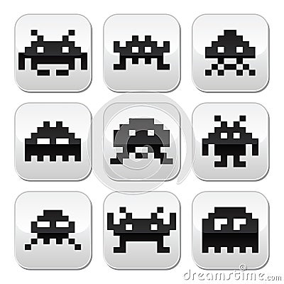 Space Invaders, 8bit Aliens Buttons Set Editorial Stock Image - Image ...