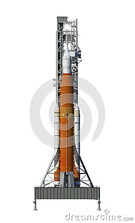 Space Launch System On Launchpad Isolated Over White Background Stock ...