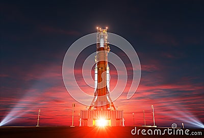 Space Launch System On Launchpad Over Background Of Sunrise Royalty ...