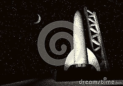 Space Rocket Ready To Start On Launching Site. Spaceship Takeoff Countdown Illustration With ...