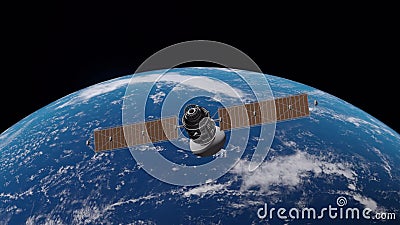 Space Satellite Communication Orbiting Earth Globe. Slowly Moving. Full ...