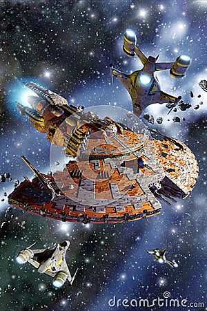 Spaceship Battle Cruiser Assault Stock Illustration - Image: 76901750