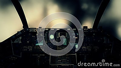 Spaceship Cockpit in a Pilot Point of View Flying through Clouds in a ...