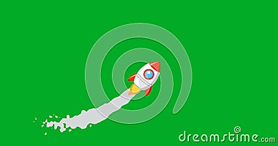 Spaceship Flying on Green Screen. Rocket with Fire Flame and Smoke ...