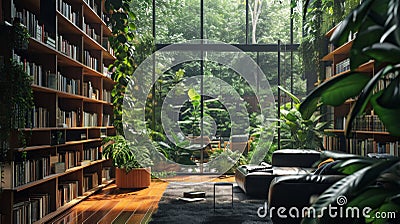Spacious Home Library With Biophilic Design Elements Stock Photography ...