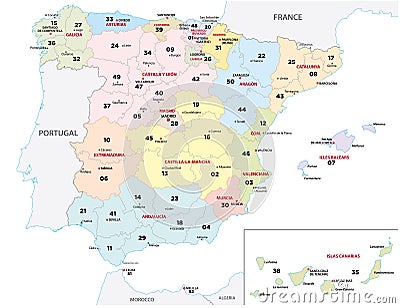 A Spain Province Map With 2-digit Zip Codes Cartoon Vector ...