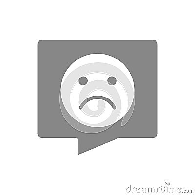 Speech Bubble With Sad Face Grey Icon. Chat Symbol, Unpleasant ...