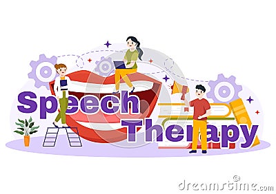 Speech Therapy Vector Illustration With Kids Training Basic Language ...