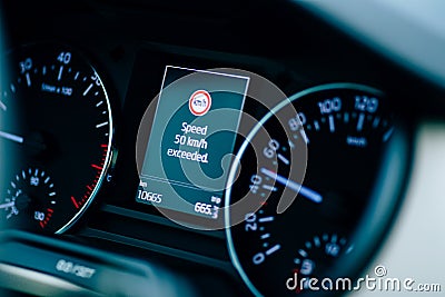 Speed Limit Exceeded Signage On The Digital Screen Dashboard Stock ...