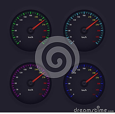 Speed Meter Design Icons Vector Illustration In 4 Colors. Royalty-Free ...