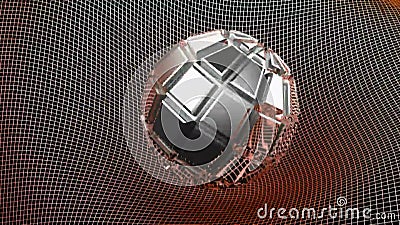 Abstract Embossed Metallic Chrome Object on a Deformed Grid Surface ...