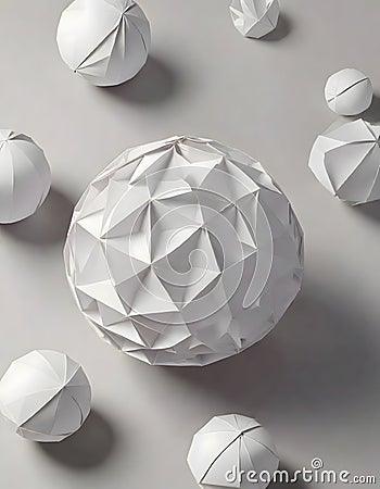 Spherical Sculpture Made Of Folded White Paper, Creating A Geometric ...