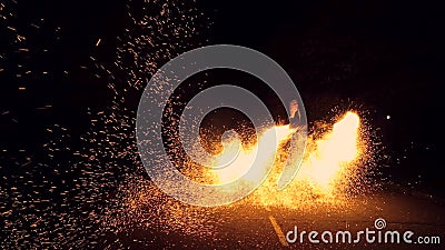 Spinning Firework Wheel, Sparkles All Around, Fire Show Performance ...