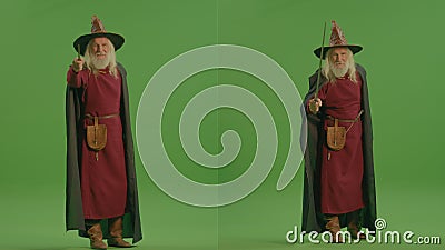 2-in-1 Split Green Screen Montage.a Wizard Walks with Magic Wand Nad ...