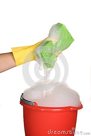 Sponge, Bucket And Soapy Water Stock Photo - Image: 3968440