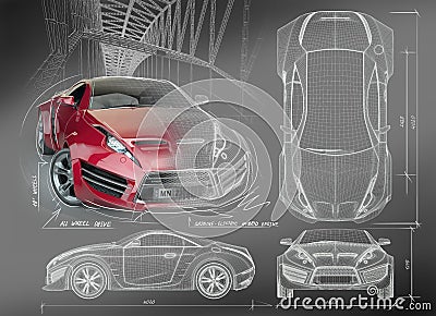 Sports Car Blueprints Royalty Free Stock Image - Image: 20308756