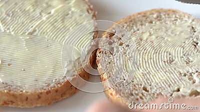 Spread Butter on Bread. Slow Motion Knife Spreading Butter Over the ...