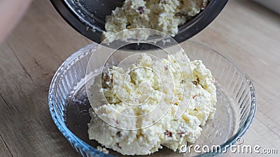 Spread the Mass for the Preparation of the Pie in a Transparent Baking ...