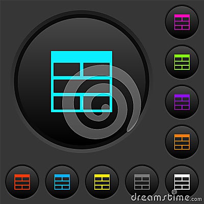 Spreadsheet Horizontally Merge Table Cells Dark Push Buttons With Color Icons Vector ...